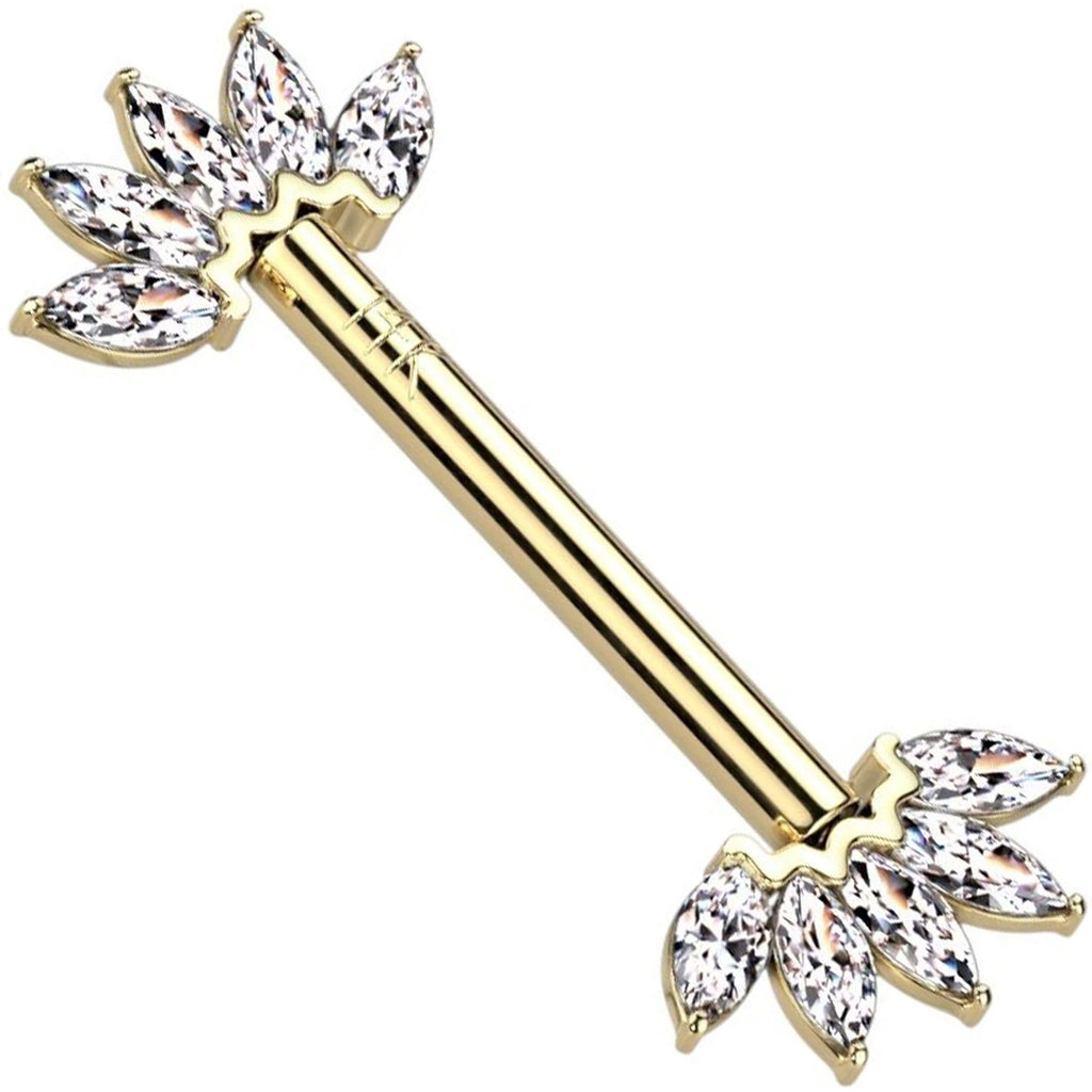 Solid Gold 14 Carat Nipple Piercing 5 Marquise Zirconia Push-In ...