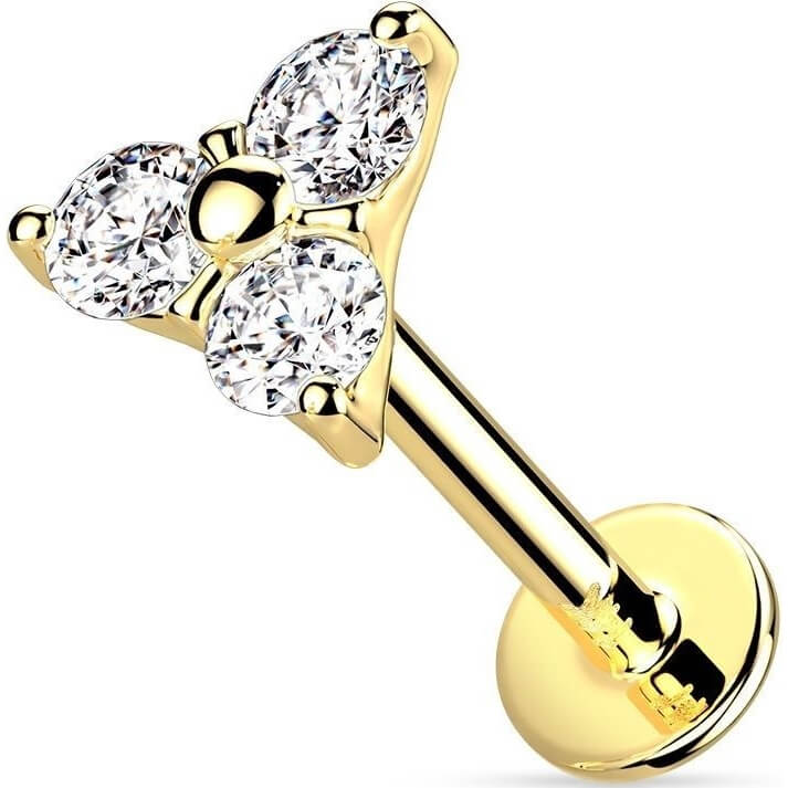 Solid Gold 14 Carat Labret Triangel Zirconia Push-In – PiercingXXL