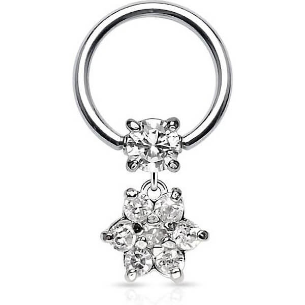 Ring Flower dangle Zirconia Silver Captive Bead – PiercingXXL