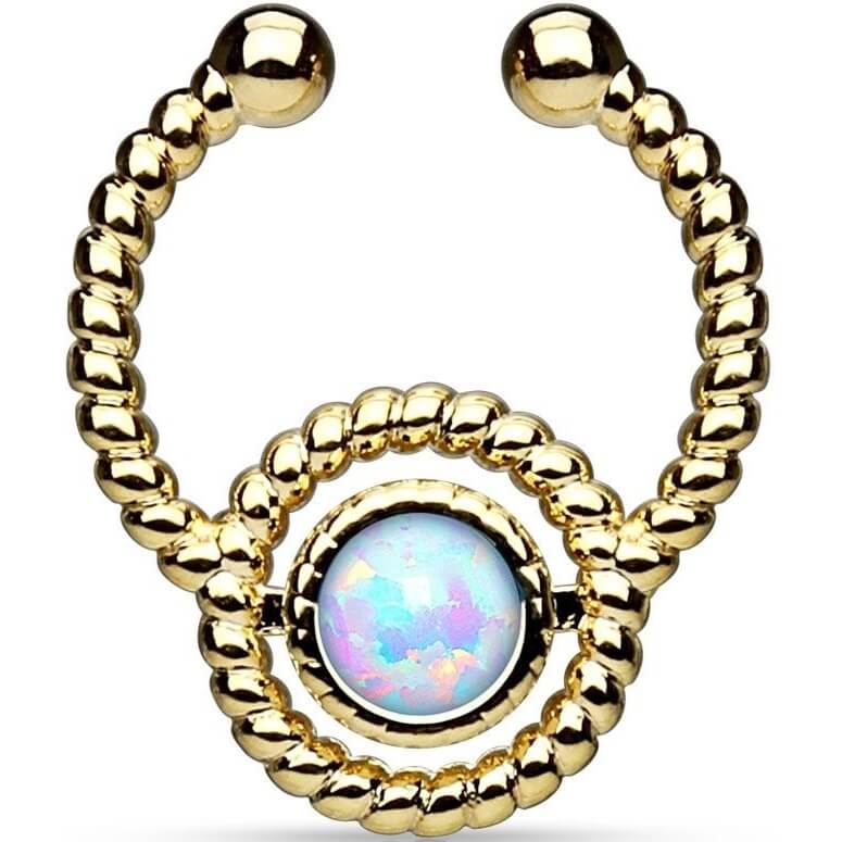 Fake Nose Piercing Septum Opal Round Gold Bendable – PiercingXXL