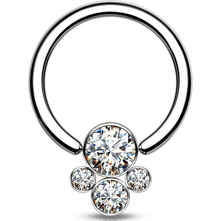 Titanium Ring 4 Zirconia Silver Captive Bead – PiercingXXL
