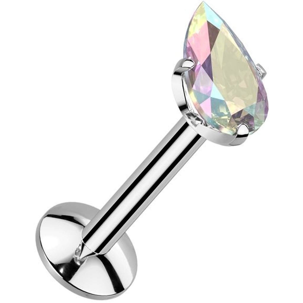 Titanium Labret teardrop zirconia prong setting Internally Threaded ...